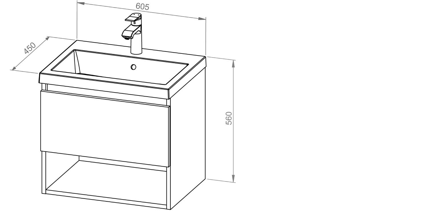 Aquaestil Baza BASIC PLUS 60 s umivaonikom, bijela sjaj – Vitos Webshop