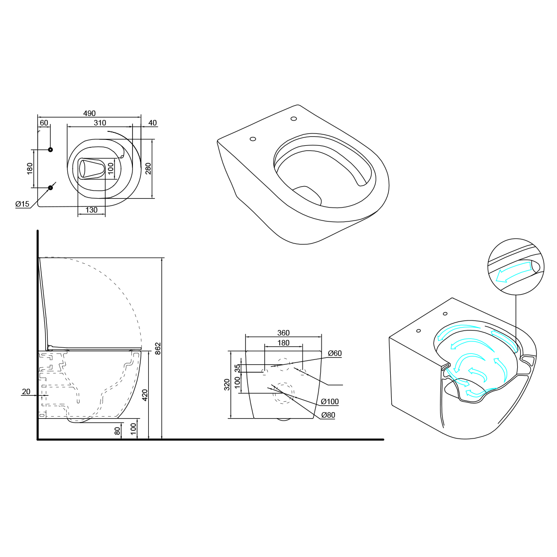 ARMAL STAR WC ŠKOLJKA VORTEX VISEĆA COMPACT BIJELA SA SOFTCLOSE SJEDALICOM 49x36x32 cm – Vitos ...