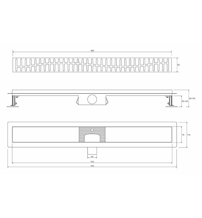 PROFIL M tuš kanalica inox WAVE 700 crno – Vitos Webshop